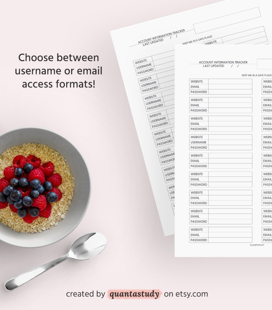 Account Information Tracker Sheets Username Email Password - Etsy