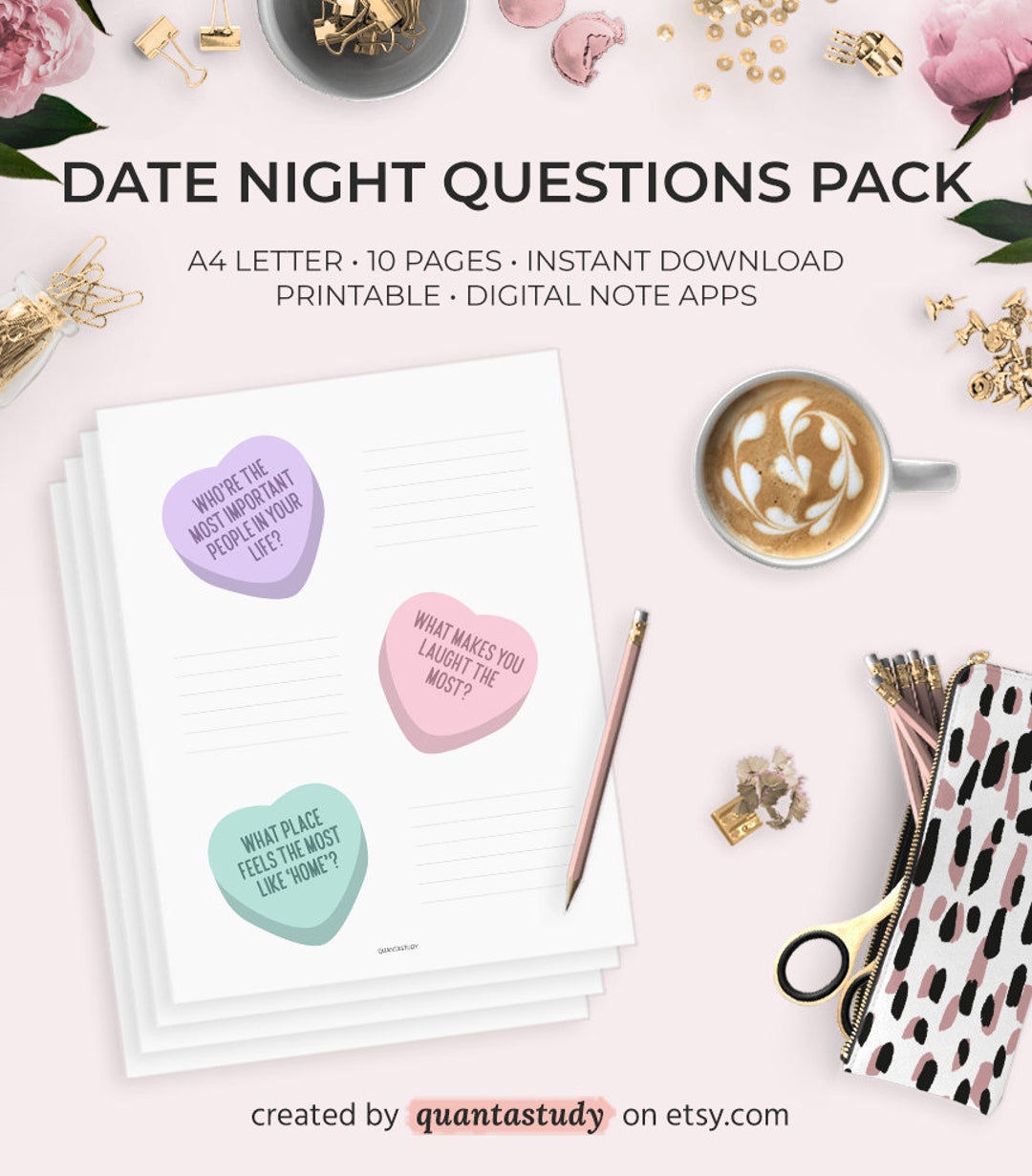Valentine's Day Conversation Hearts Questions Journal for Couples and ...