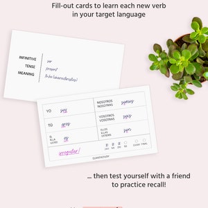 Spanish Verb Conjugation Printable Flashcards Language Learning Planner ...