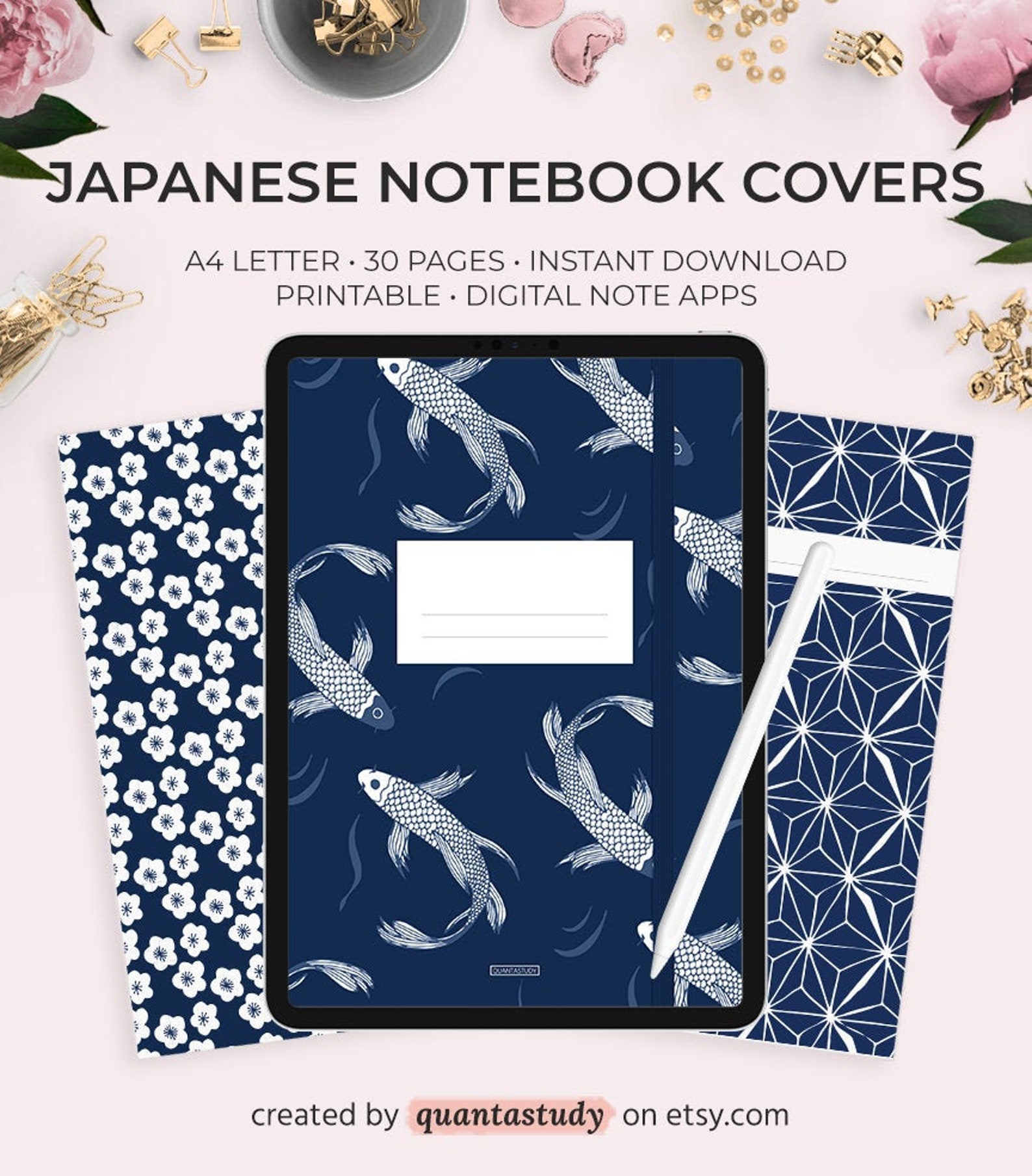 Japanese Digital Notebook Covers and Dividers Navy Blue - Etsy