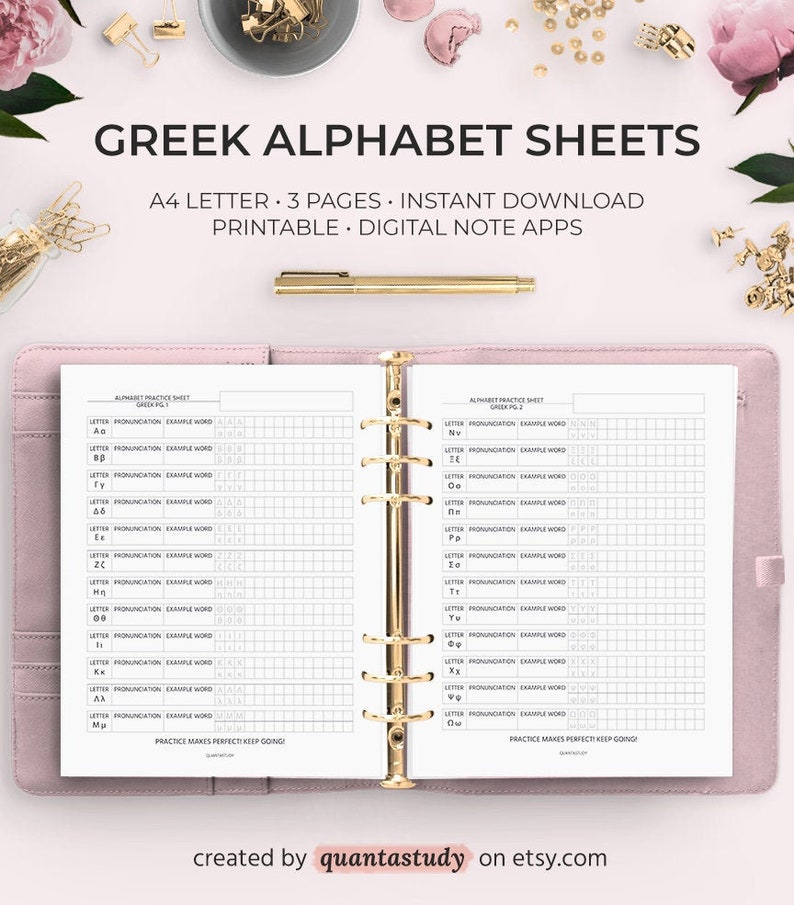 Greek Alphabet Practice Worksheet, Language Learning (digital Download ...
