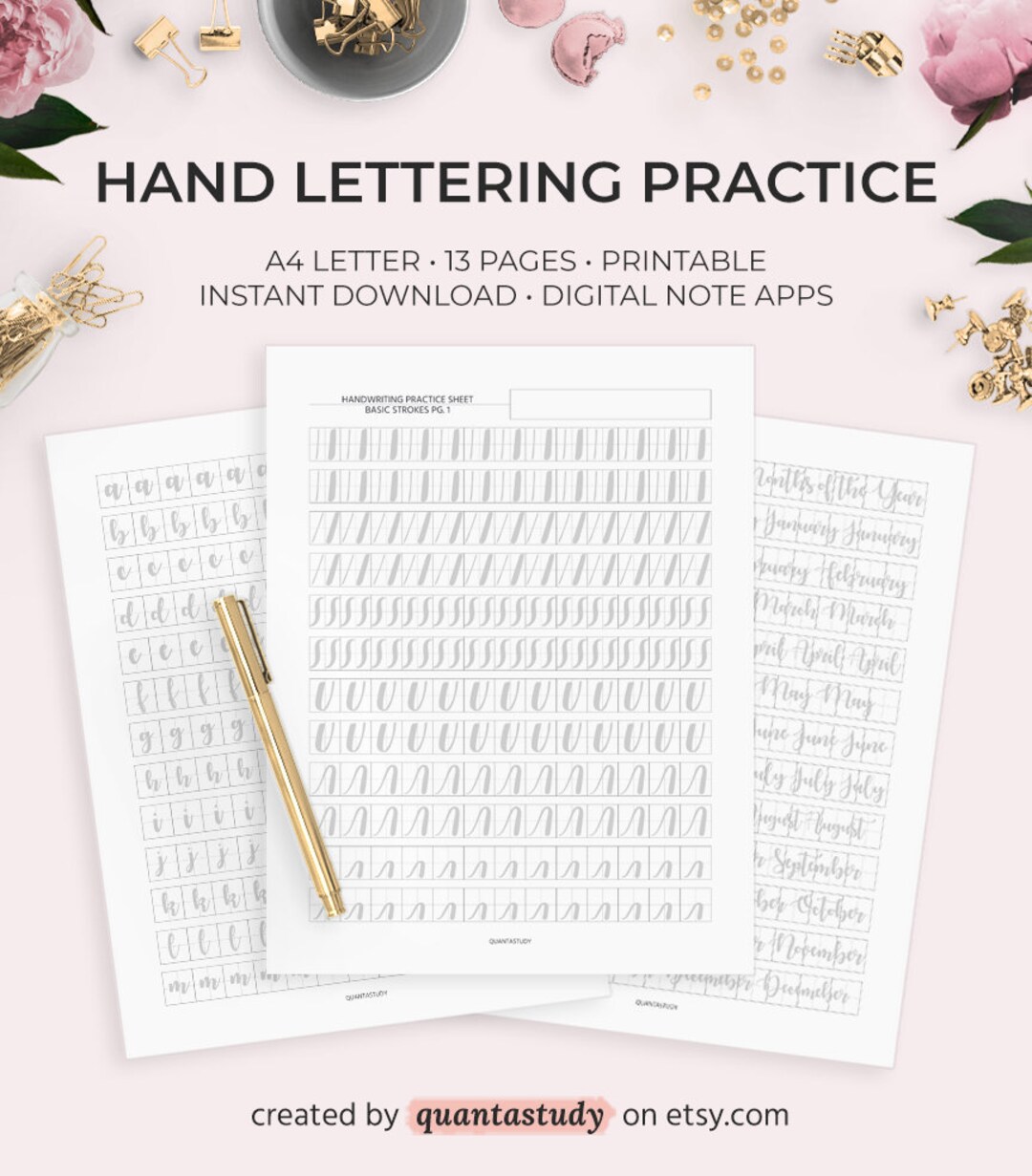 Handlettering Practice Worksheets Modern Calligraphy Sheets Hand ...