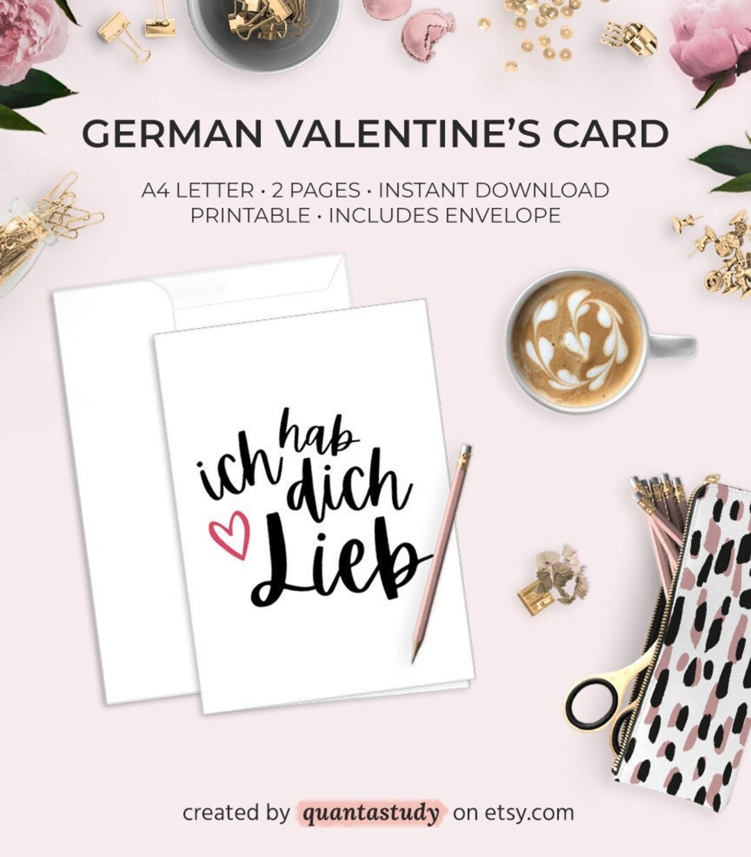 German Valentine's Day Printable Greeting Card Ich Hab Dich Lieb - Etsy