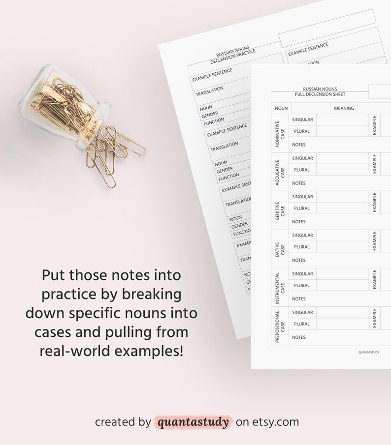 Russian Noun Declension Sheets Worksheet Language Learning Planner ...