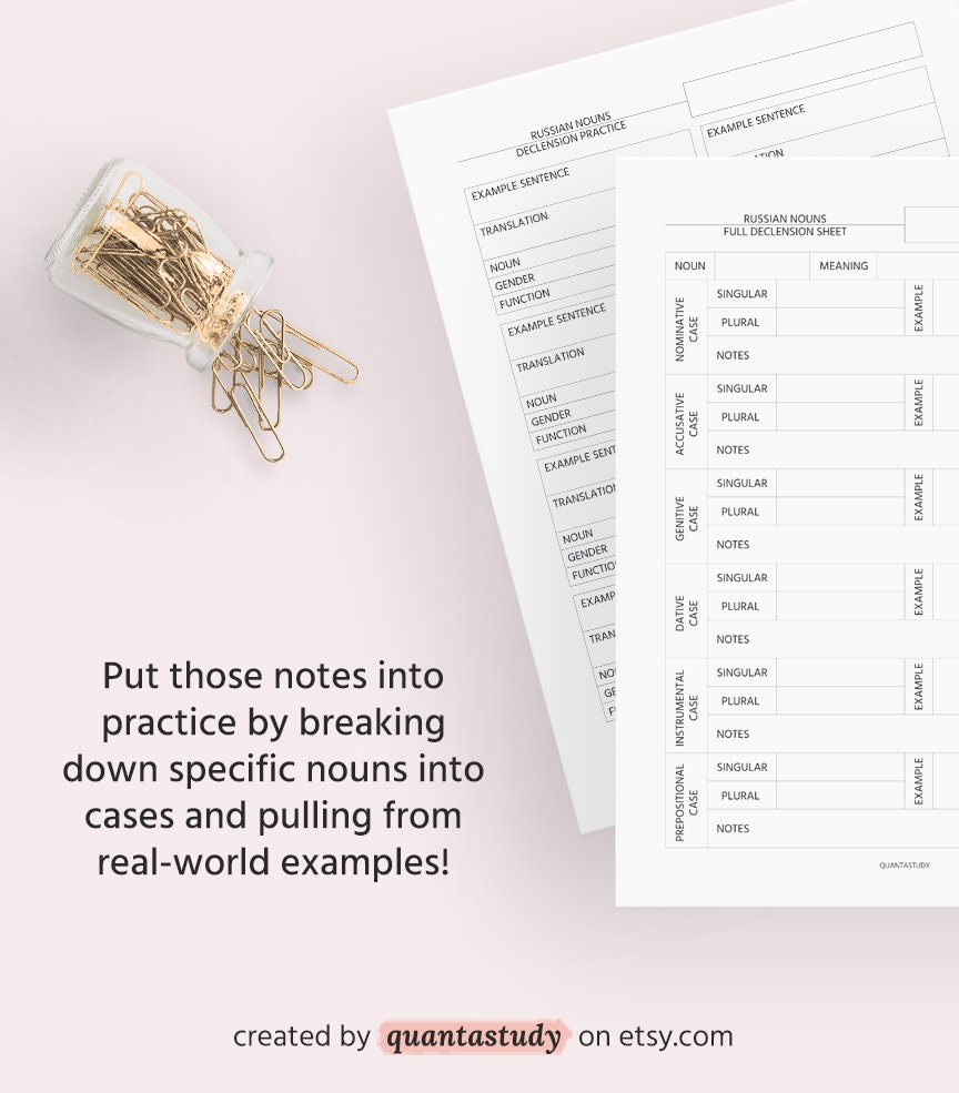 Russian Noun Declension Sheets Worksheet Language Learning - Etsy UK