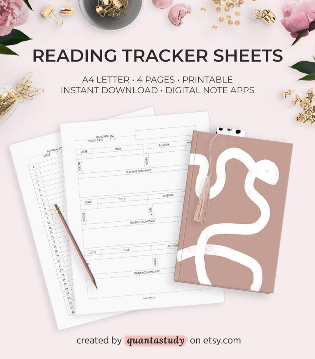 Reading Tracker Sheets Book Planner Study Language Learning Vocab ...