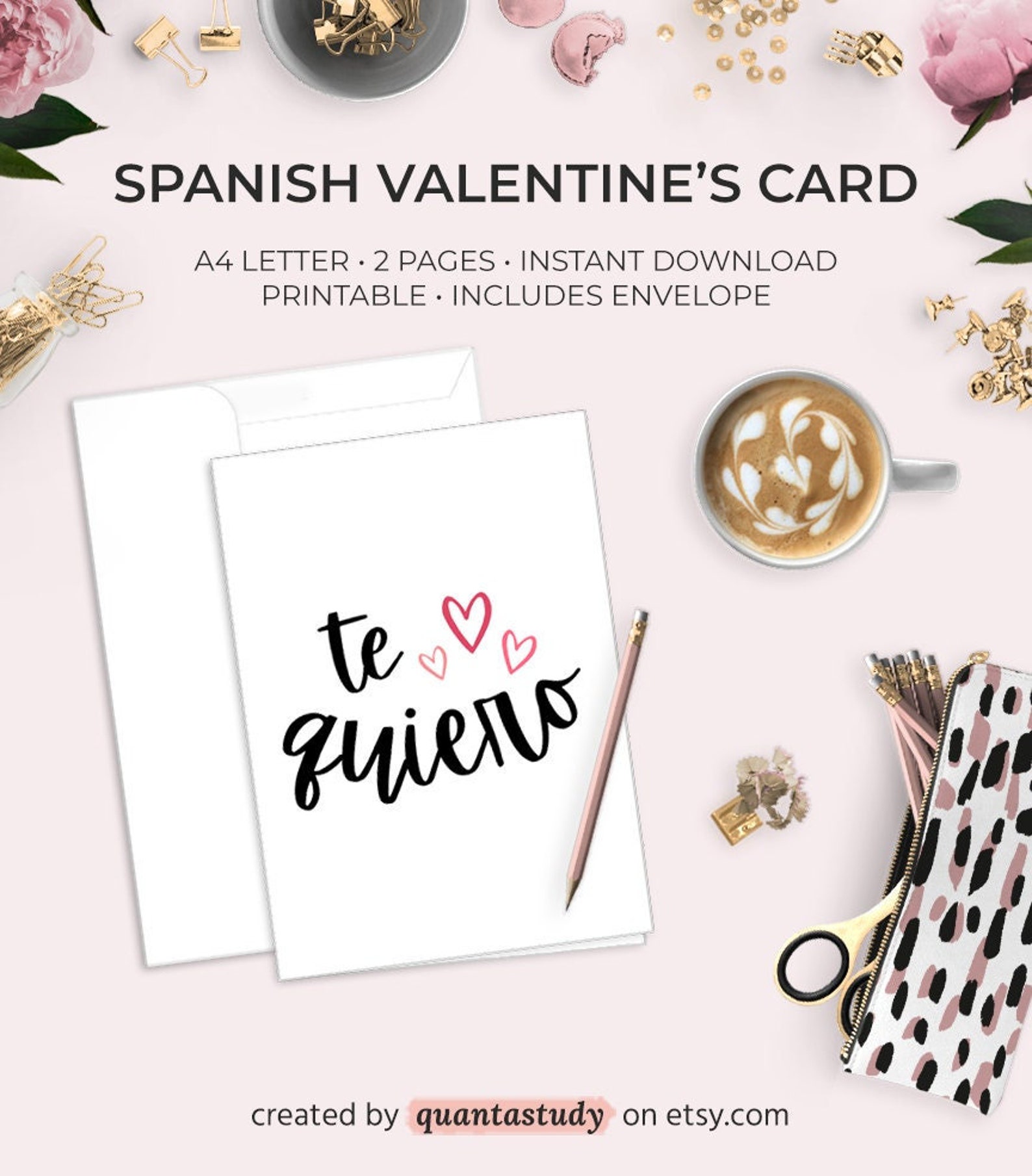 Spanish Valentine's Day Printable Greeting Card Te Quiero - Etsy