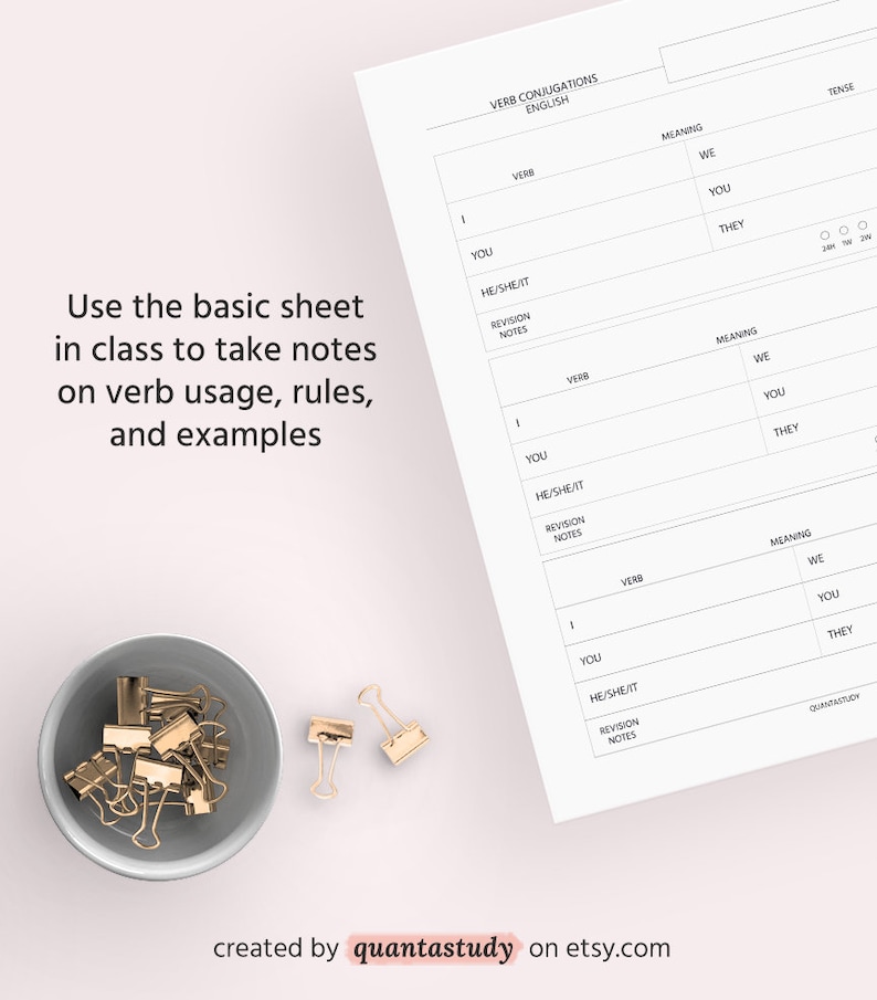 English Verb Conjugation Sheet Language Learning Worksheet Printable ...