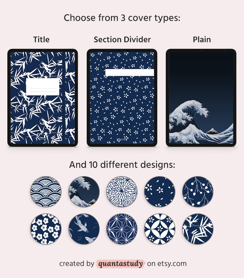 Japanese Digital Notebook Covers and Dividers Navy Blue - Etsy