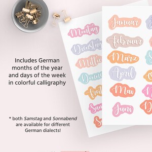 2021 German Date Stickers Calendar Days of the Week Months of the Year ...
