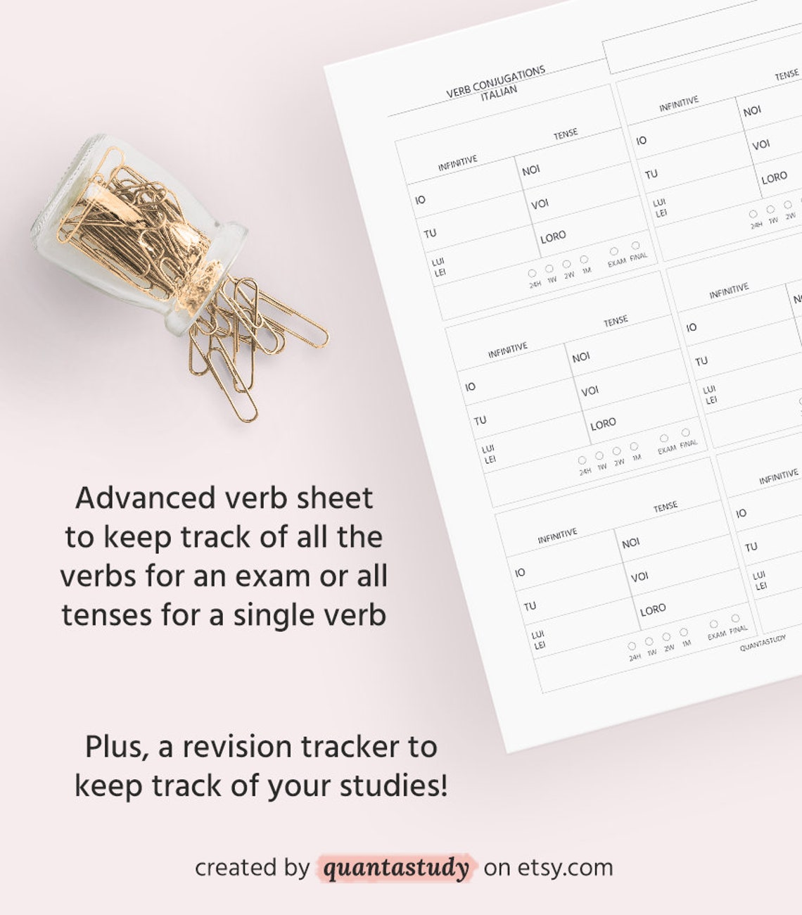 Italian Verb Conjugation Sheet Foreign Language Learning Planner ...