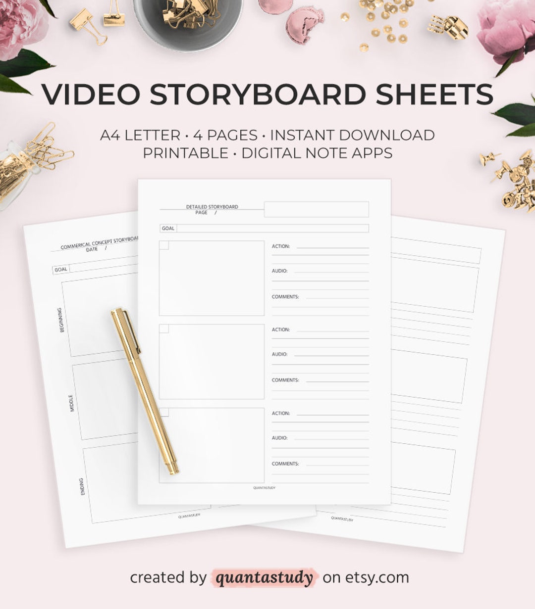 Youtube Video Storyboarding Worksheet Social Media Influencer Planner ...