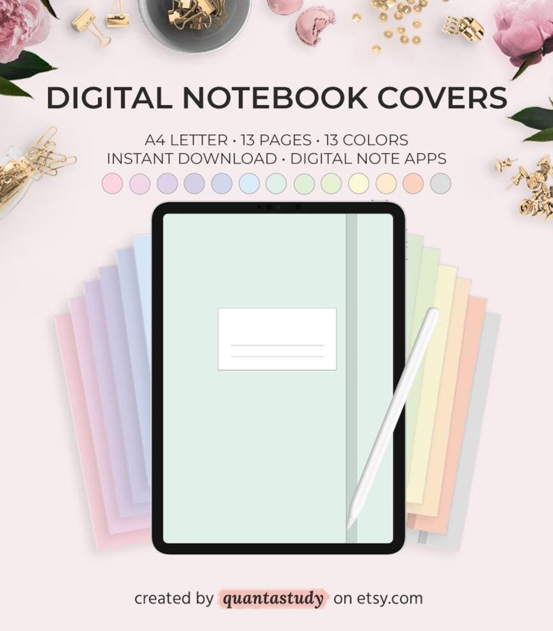 Pastel Rainbow Digital Note Covers - 13 Colors - Goodnotes Notability ...