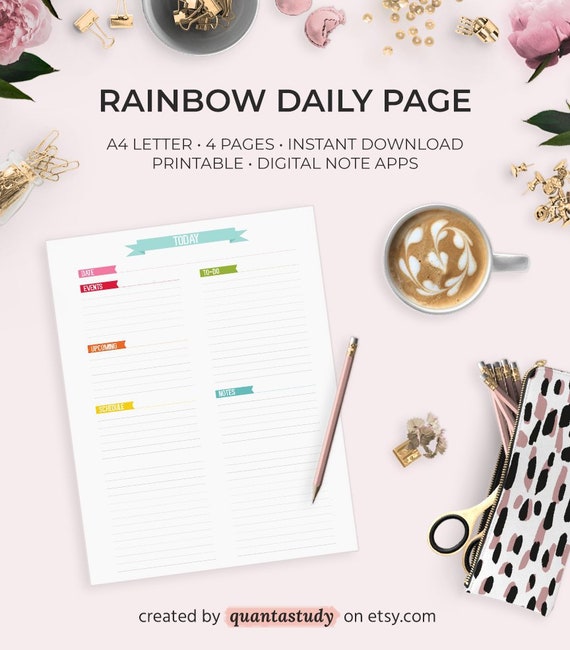 Rainbow Daily Page Planner Agenda Printable Digital Download | Etsy
