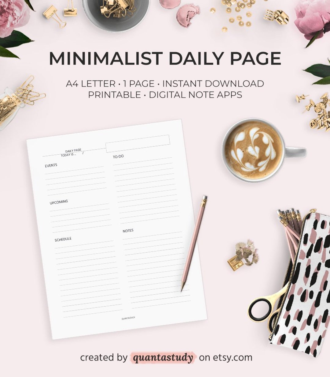 Minimalist Daily Page Planner Agenda Printable Digital Download ...