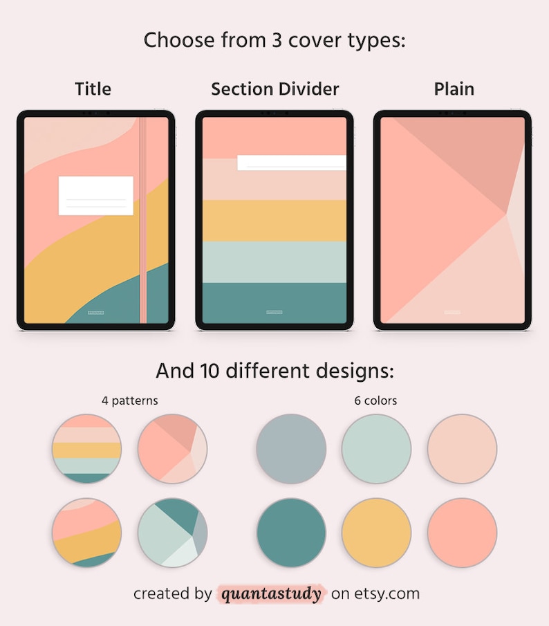 Quirky Boho Digital Notebook Covers and Dividers Colorblock Pattern ...