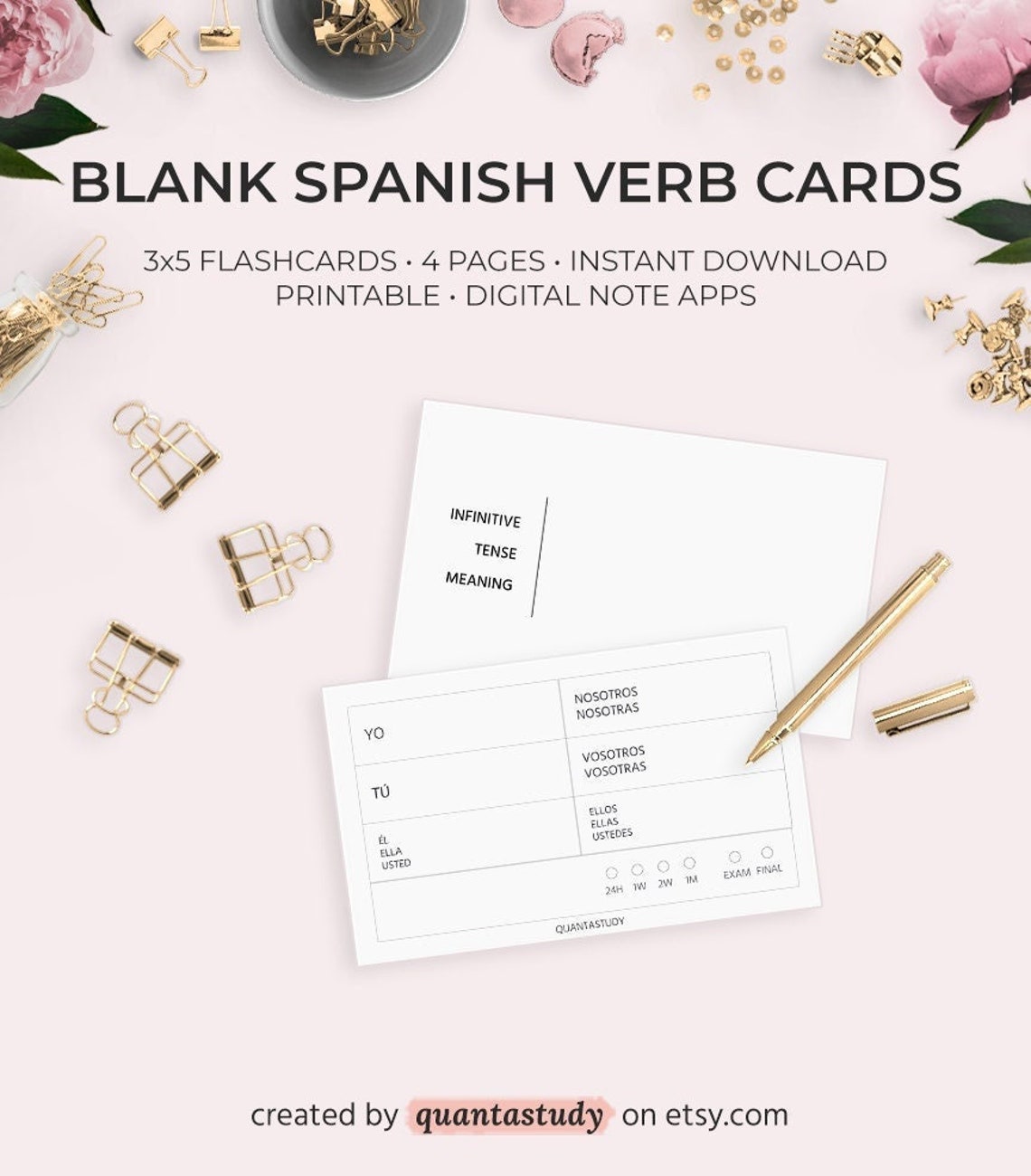 Spanish Verb Conjugation Printable Flashcards Language | Etsy