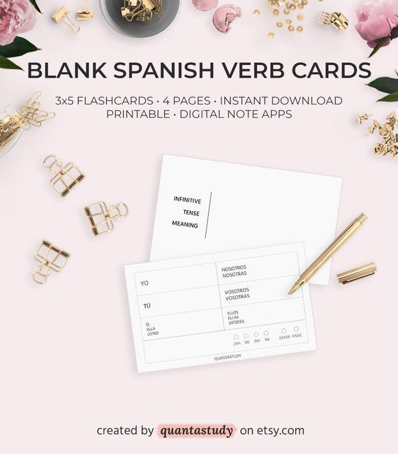 Spanish Verb Conjugation Printable Flashcards Language | Etsy