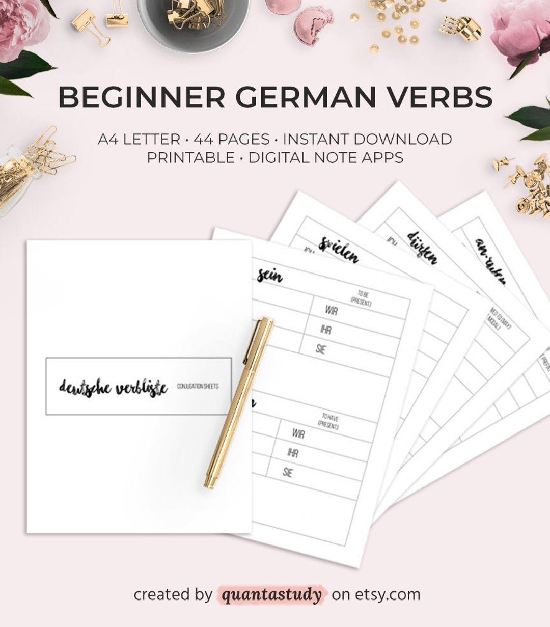 A1 A2 German Verb Conjugation Printable Packet — PDF Worksheet Download ...