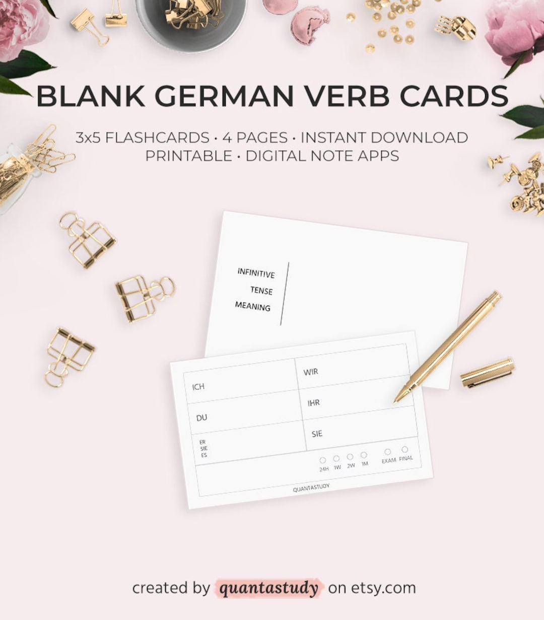 German Verb Conjugation Printable Flashcards Language Learning Planner ...
