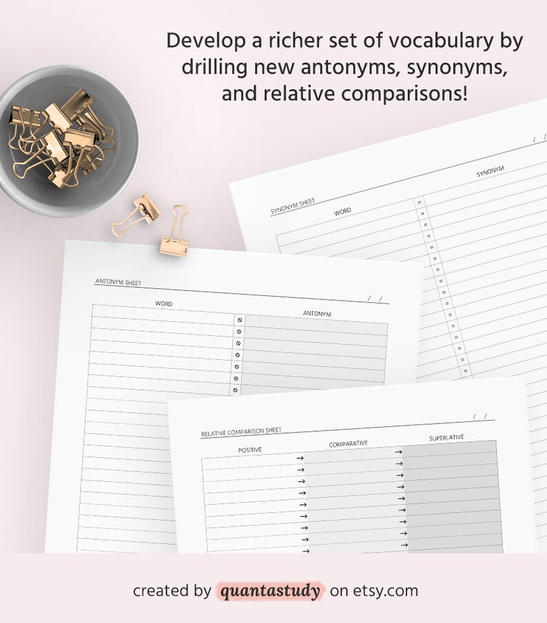 Vocab Practice Pack Printable Language Learning Sheets - Etsy