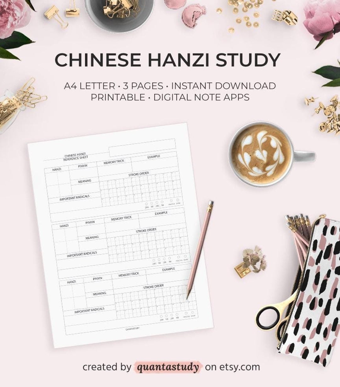 Chinese Hanzi Reference Paper - Printable Worksheets Goodnotes ...