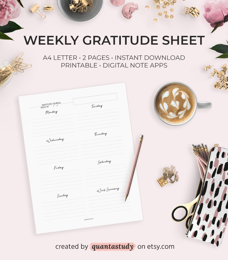 Weekly Gratitude Journal Worksheet Printable Digital Download Goodnotes ...
