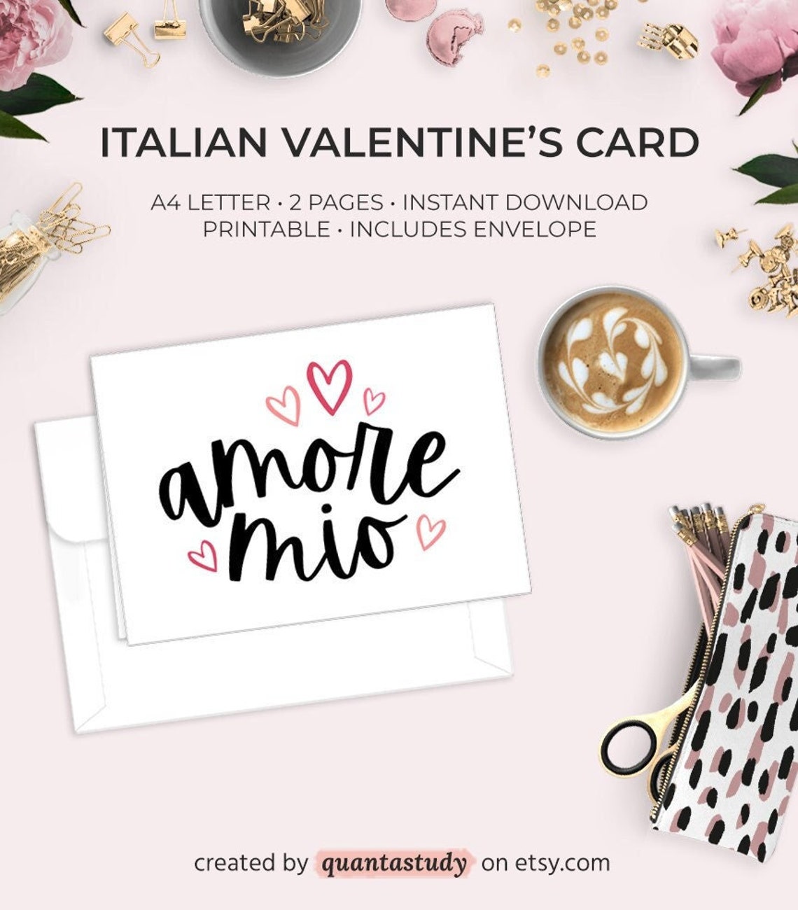 Italian Valentine's Day Printable Greeting Card Amore Mio - Etsy