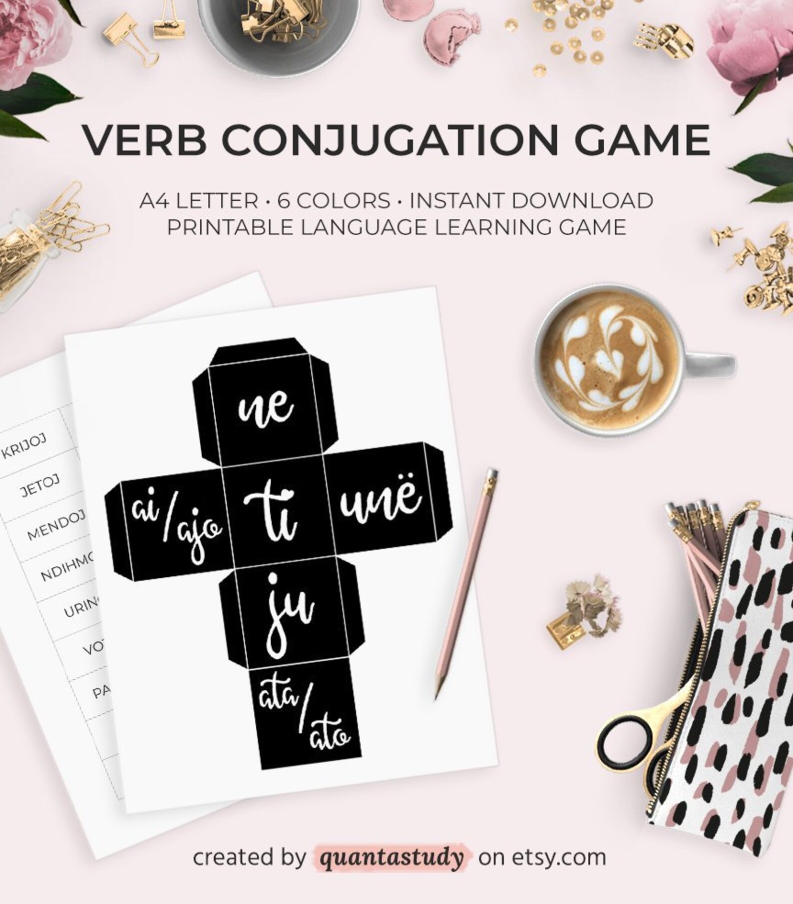 Language Learning Verb Conjugation Game Subject Pronoun Cube Printable ...