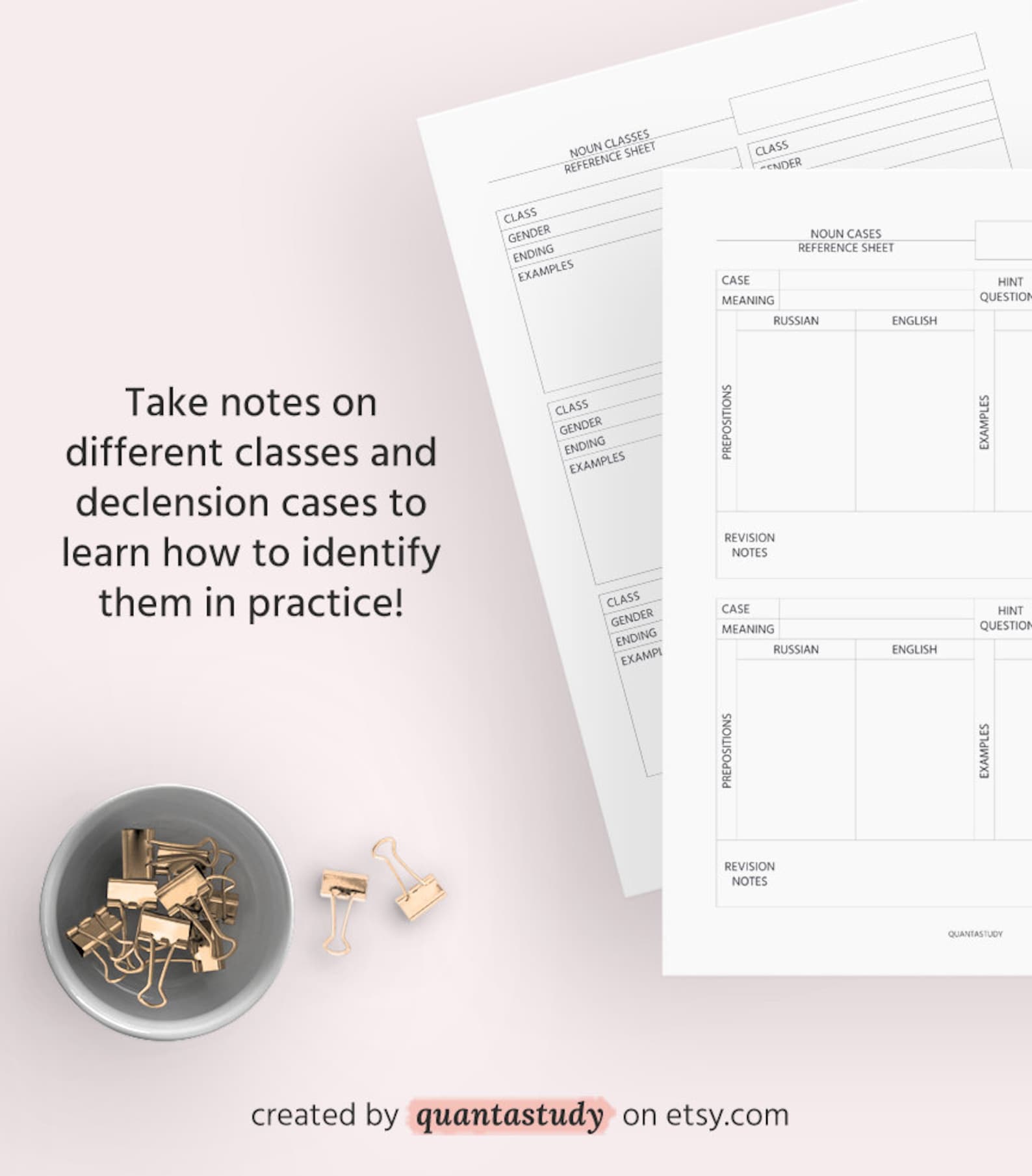 Russian Noun Declension Sheets Worksheet Language Learning Planner ...