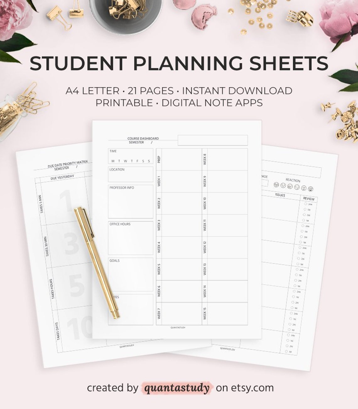 Student Planning Printable Bundle Productivity Worksheet | Etsy