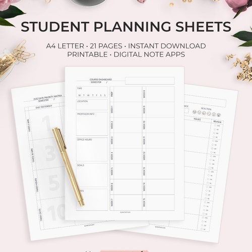 Student Planning Printable Bundle Productivity Worksheet - Etsy