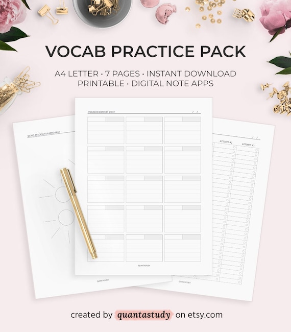 Vocab Practice Pack Printable Language Learning Sheets - Etsy