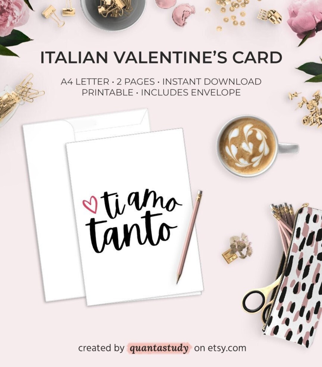 Italian Valentine's Day Printable Greeting Card Ti Amo Tanto - Etsy