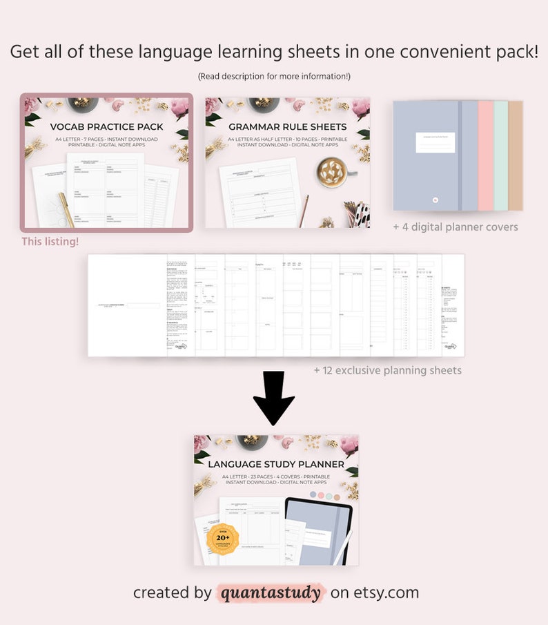 Vocab Practice Pack Printable Language Learning Sheets - Etsy España