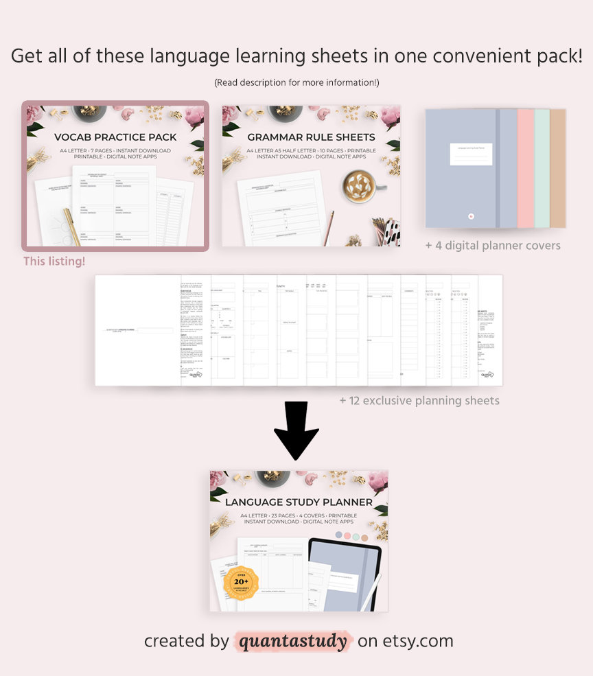 Vocab Practice Pack Printable Language Learning Sheets - Etsy España