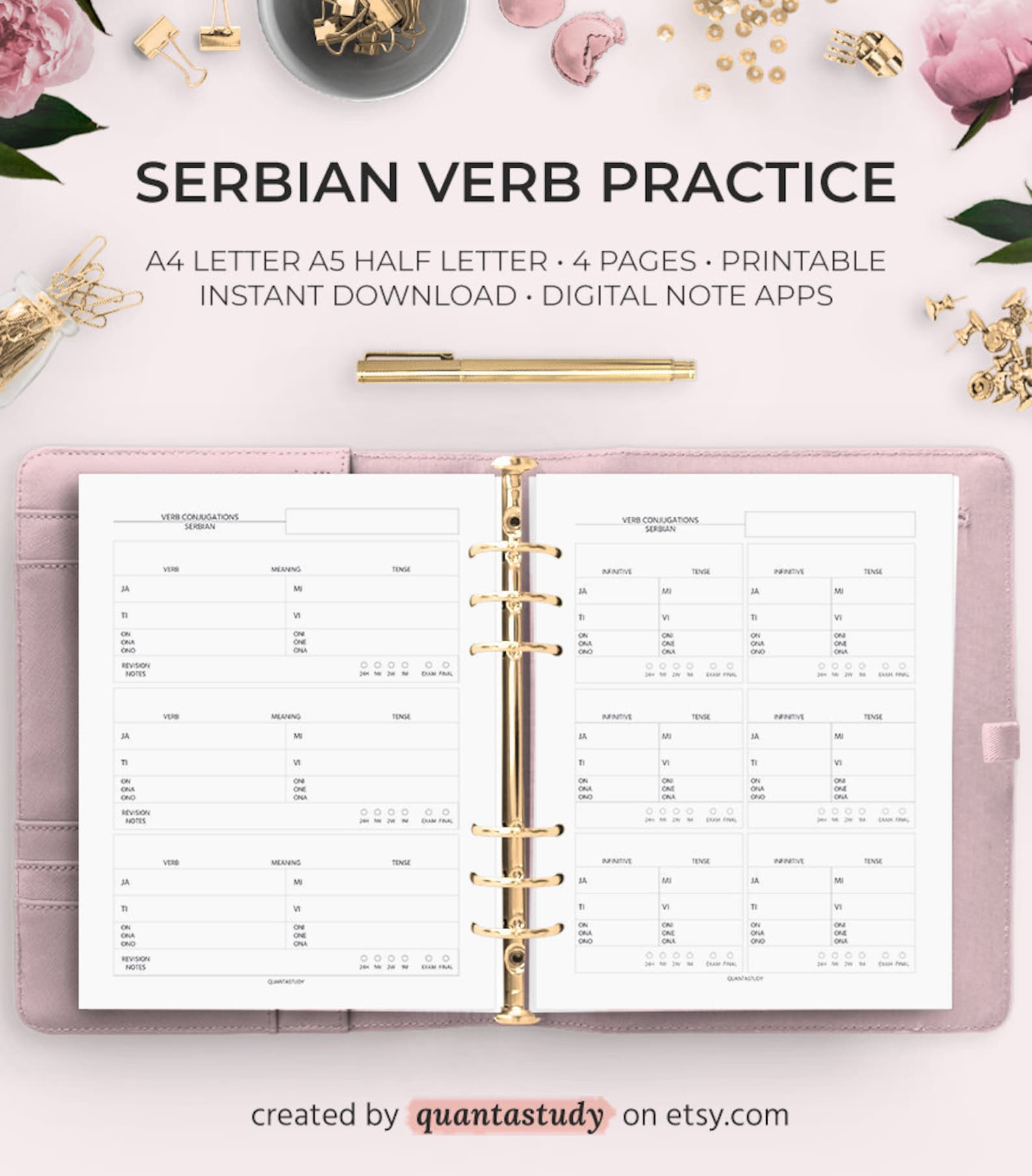 Serbian Verb Conjugation Practice Worksheet Language Learning Planner ...