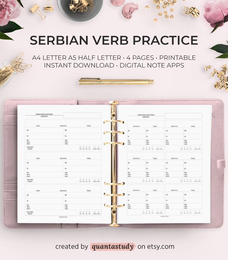 Serbian Verb Conjugation Practice Worksheet Language Learning Planner ...