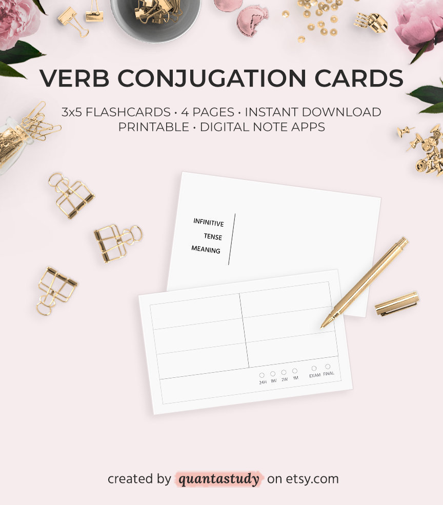 Verb Conjugation Printable Flashcards Language Learning | Etsy
