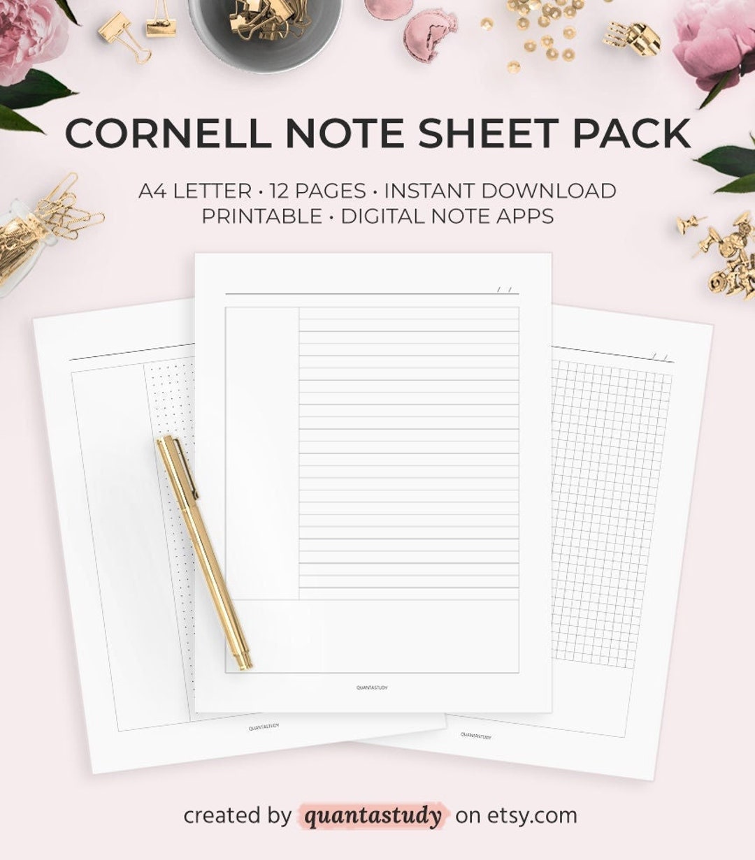 Cornell Note Sheet Printable Digital Notebook for Student Planning ...