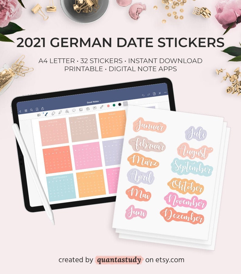 2021 German Date Stickers Calendar Days of the Week Months of | Etsy