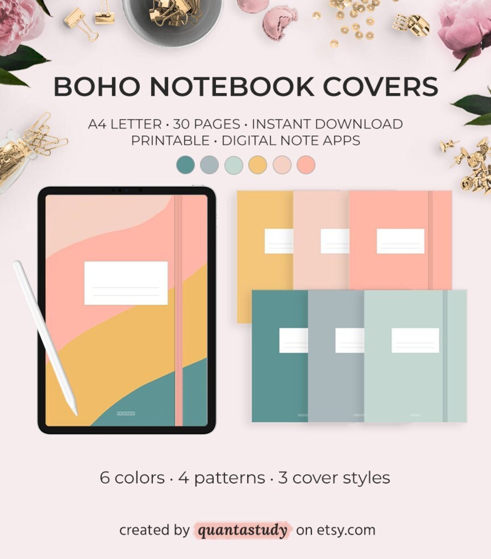 Quirky Boho Digital Notebook Covers and Dividers – Colorblock Pattern ...