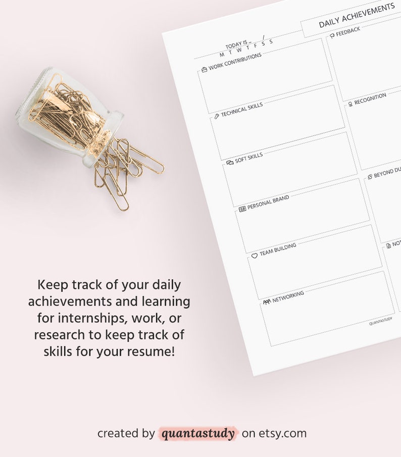 Daily Achievement Sheet Printable Work Study Job School Internship ...