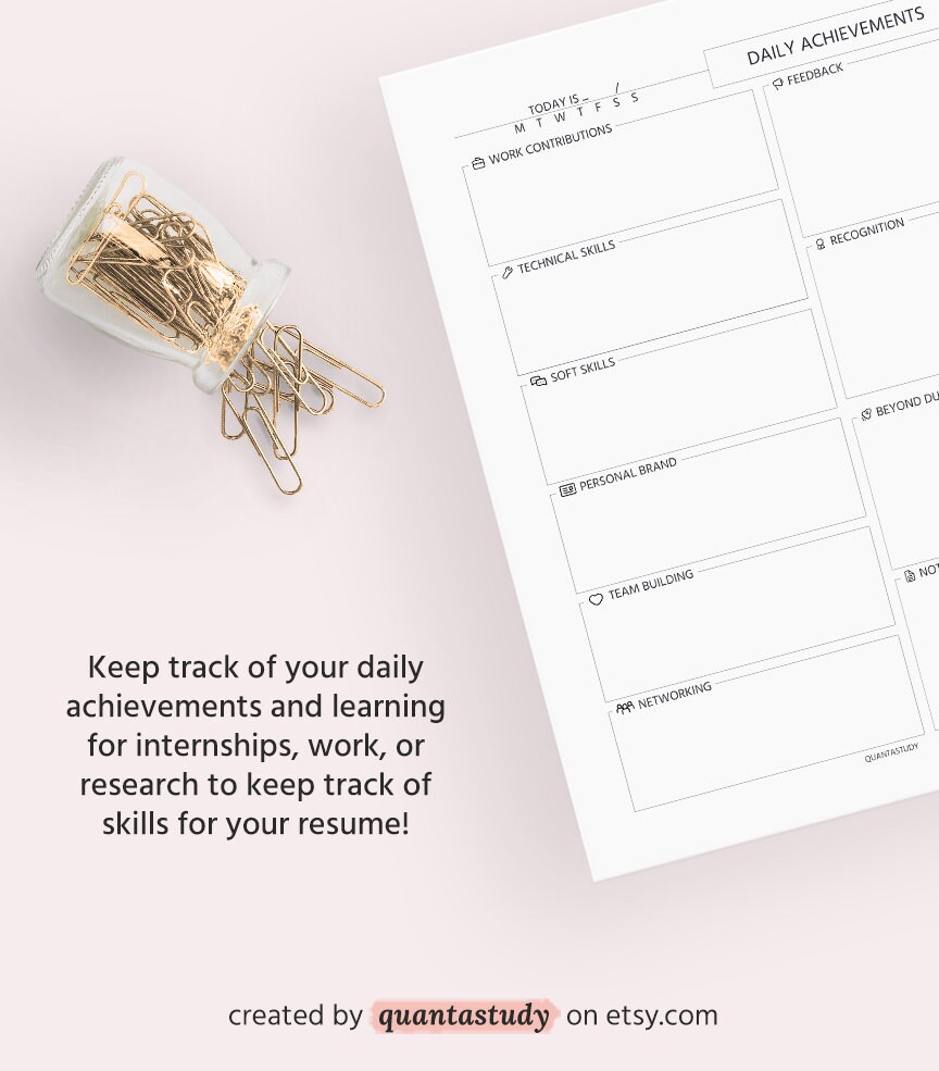 Daily Achievement Sheet Printable Work Study Job School Internship ...