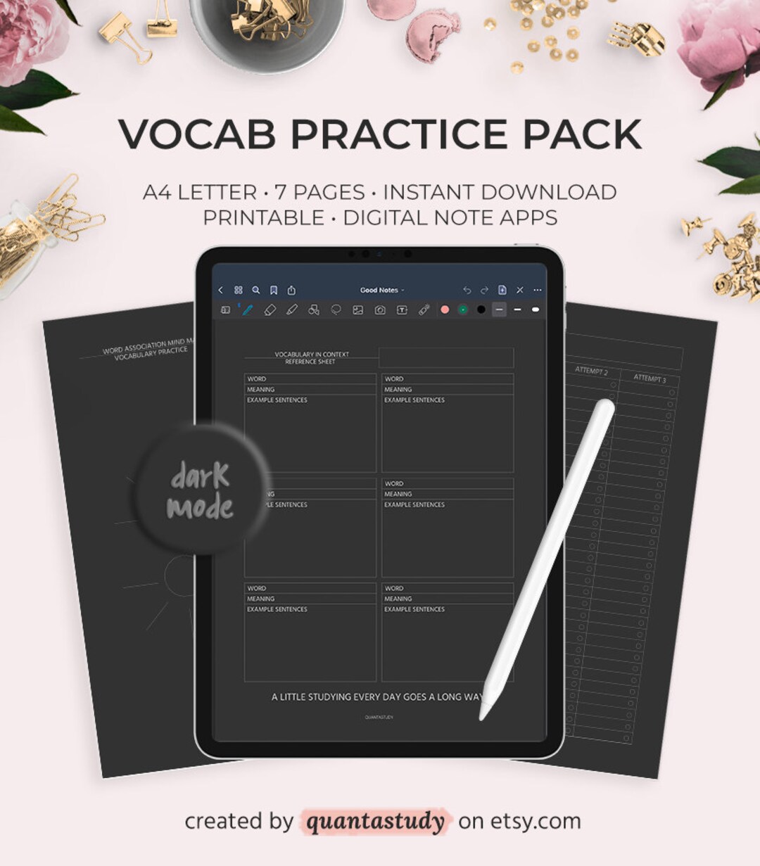 Dark Mode Vocab Practice Pack: Language Learning Sheets (digital ...