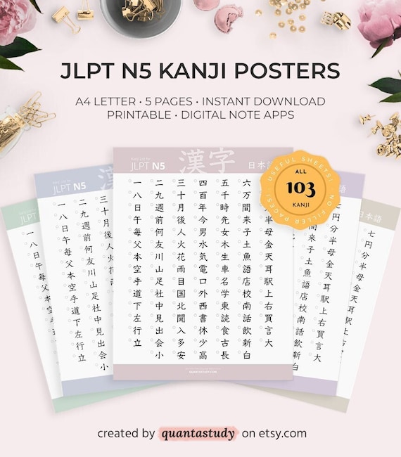 JLPT Beginner N5 Level Kanji Posters Worksheets Practice - Etsy