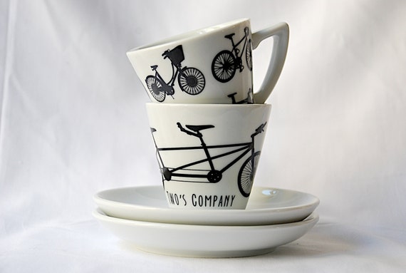 Set of 2 Espresso Cups and Saucers Bikes and Tandem | Etsy UK