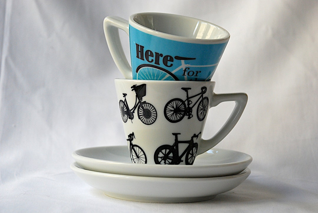 Set of 2 Espresso Cups and Saucers - Bikes! and Here for the Ride - Etsy
