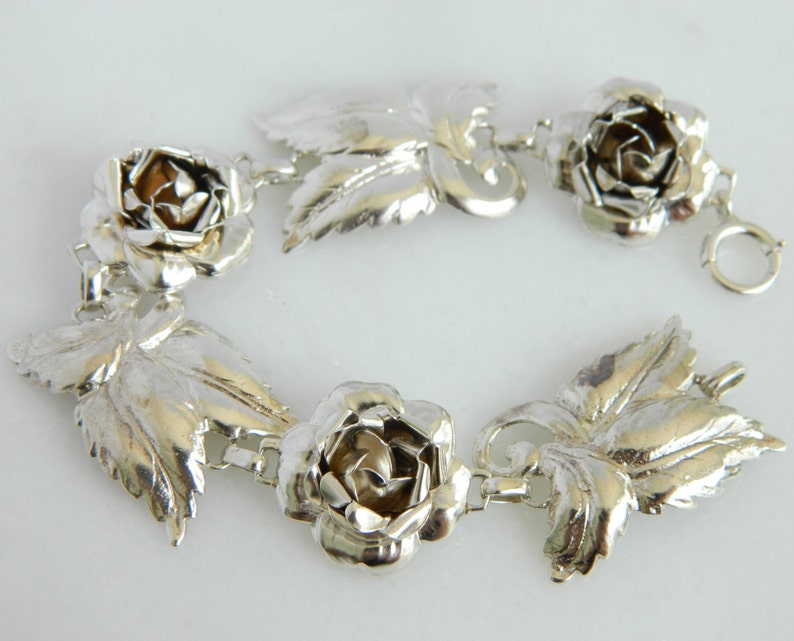 Wonderful Sterling Silver Vintage Rose Link Bracelet - Etsy