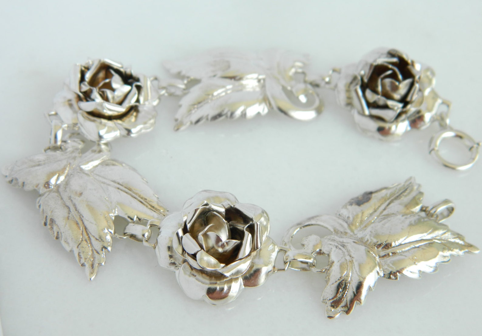Wonderful Sterling Silver Vintage Rose Link Bracelet - Etsy